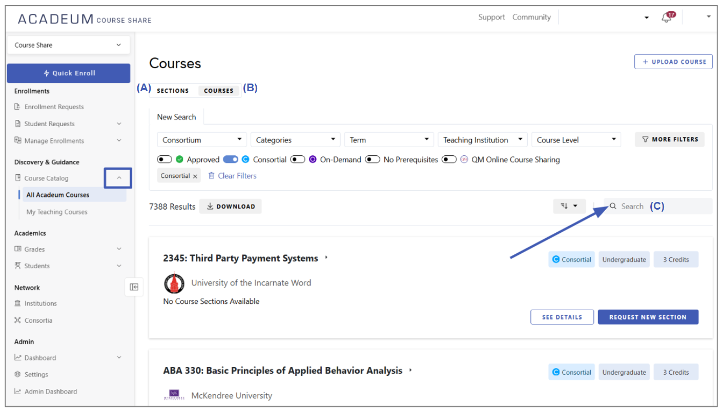 [HI] Admin Guide: Finding Courses & Sections – Course Share Admin Support